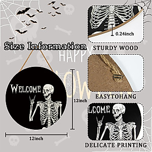 Halloween Decorations Wreath Halloween Skull Welcome Door Sign Front for Door Decoration, Rustic Wooden Holiday Decor for Front Door Porch Window Wall Farmhouse Indoor Outdoor