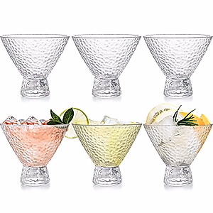 Frcctre 6 Pack Stemless Martini Glasses, 8 Oz Vintage Shrimp Cocktail Glasses with Heavy Base, Glass Dessert Bowls Ice Cream Bowl for Martini, Cocktail, Margarita, Dessert, Ice Cream