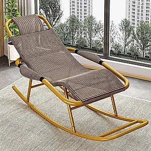 Rattan Chairs Rocking Chair Outdoor Rocker Oversized Rocker, Padded Cushion Comfy Patio Chairs Camping Chairs With Steel Frame For Patio, Backyard, Balcony, Porch, 150KG Weight Capacity ( Color : J )