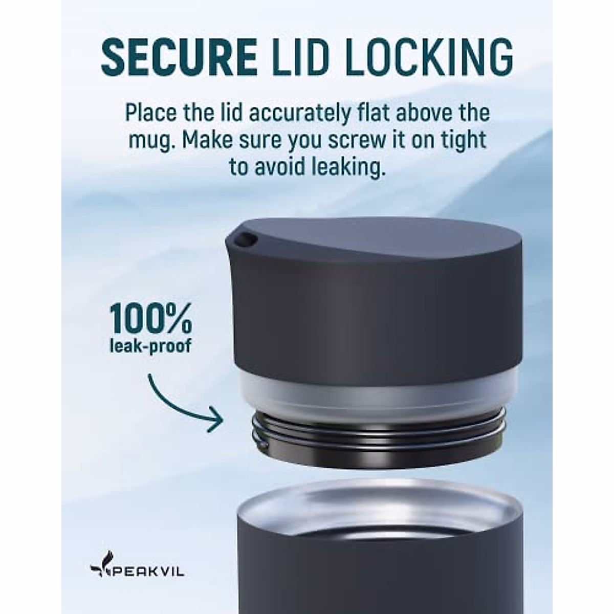 Peakvil 12 oz Insulated Thermos Travel Coffee Mug with Push Button Lid - Leakproof Reusable 304 Stainless Steel Tumbler Cup for Keep Hot/Ice, Coffee, Tea, Water