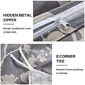 CozyQQ Cotton Duvet Cover Queen - 100% Cotton 400TC Soft Brown Spring Queen Duvet Cover Set, 3 Pieces Floral Duvet Cover with Zipper Closure, 1 Duvet Cover & 2 Pillow Shams (90x90, No Comforter)