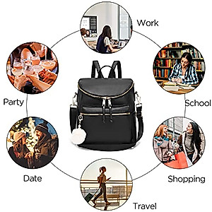 I IHAYNER Women Backpack Purse Fashion Leather Large Designer Travel Bag Ladies Shoulder Bags with Pompom Backpack for College Work, Black