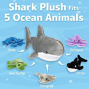 PREXTEX Plush Toy Shark Stuffed Animal with 5 Sea Animals - Shark Plush Toy with Turtle, Whale, Octopus, Stingray, Crab - Giant Stuffed Animals for Kids Aged 3 and Up - Fun Gift for Sea Animal Lovers