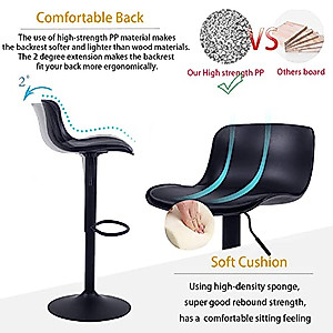 YOUNIKE Bar Stools Set of 2 Modern Black PU Counter Height Barstool, High Padded Adjustable Swivel Barstools with Back for Bar Counter and Kitchen Island