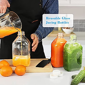 4 Pack 2 Qt Glass Milk Bottles with Airtight Reusable SCREW LID - 64 Oz Glass Juice Bottles, 1/2 Gal Glass Water Bottles, Glass Milk Jug Pitcher with 2 Exact Scale Line, Extra Free 4 Lid and 8 Handle!