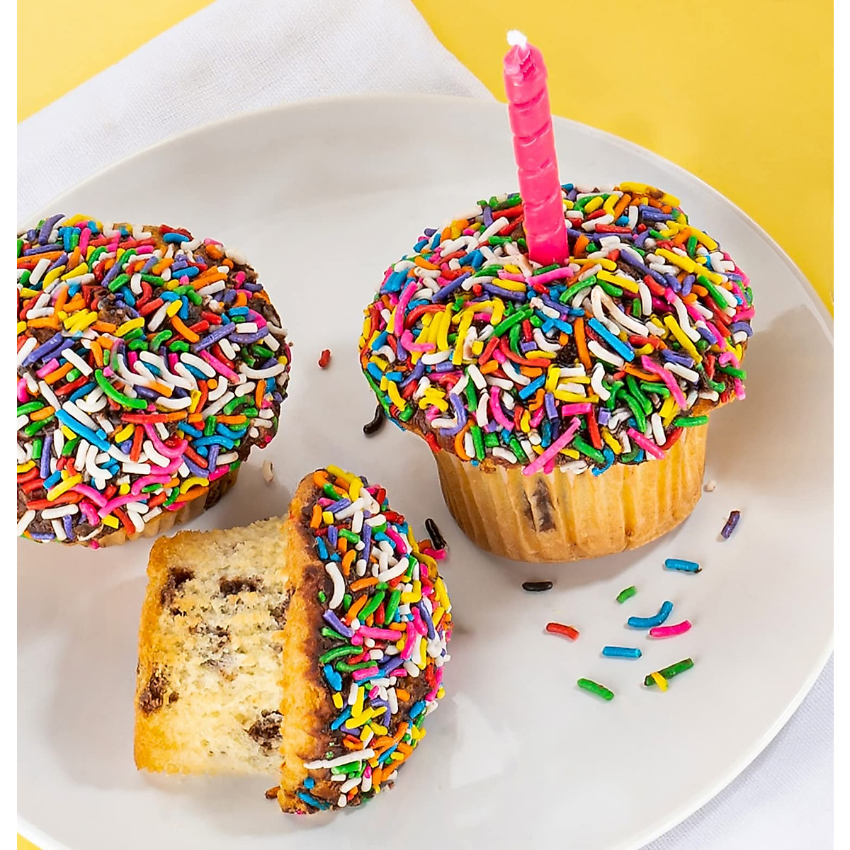 Happy Birthday Cupcakes Large Gift Basket Rainbow Sprinkle Chocolate Sprinkle | 7 INDIVIDUALLY WRAPPED Fresh Cupcakes | Party Food Gift