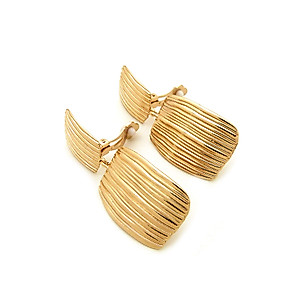 Women's Oversize Geometric, Tear Drop, Hammered Statement Metal Clip on Earring (Many Styles) (Gold/Style 9)