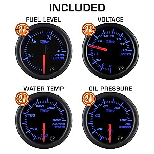 GlowShift 6-Gauge Cluster Package Compatible with Chevrolet Chevy K5 Blazer 1973-1991 - Black 7 Color Speedo, Tach, Oil Pressure, Water Temp, Fuel Level & Volt Gauges - Direct Fit Dashboard Panel Pod