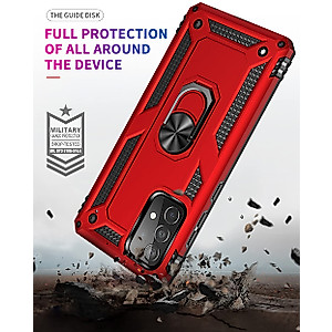 for Samsung A52 Case, Galaxy A52 Case with HD Screen Protector, Military-Grade Ring Holder Kickstand Car Mount 15ft Drop Tested Shockproof Cover Phone Case for Samsung Galaxy A52, Red