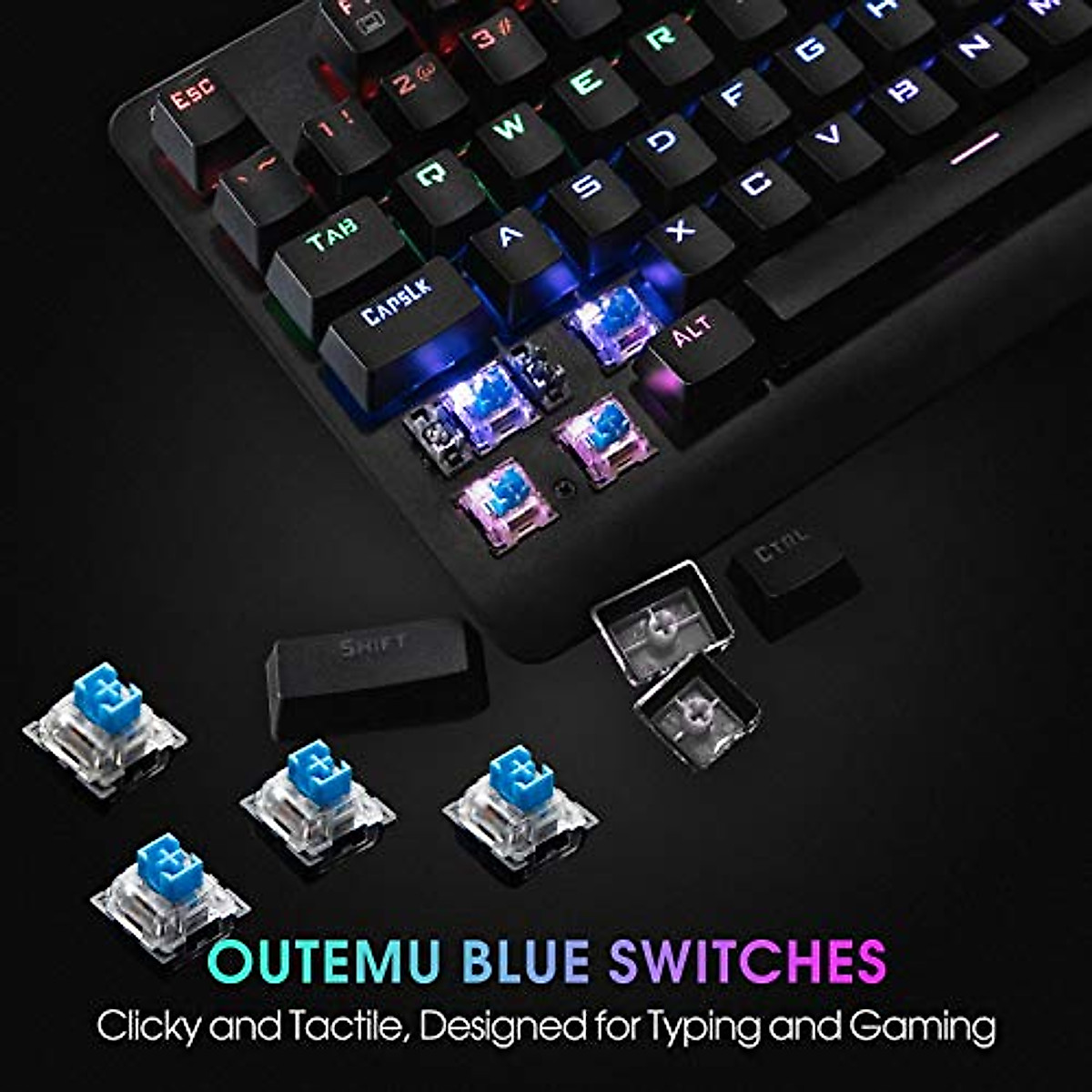 E-YOOSO Mechanical Keyboard K600 Blue Switches 104 Keys Gaming Keyboard 9 Modes LED Backlit Rainbow USB Wired Keyboard for Desktop Computer Laptop Windows PC