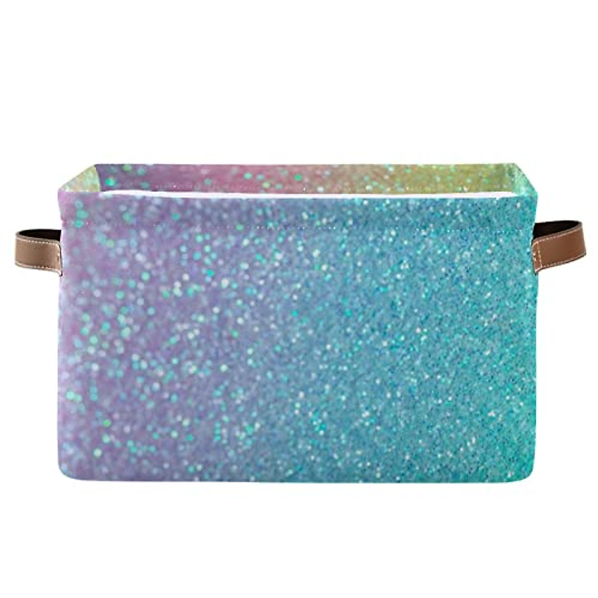 Iridescent Rainbow Glitter Storage Baskets Large Foldable Storage Bin Canvas Toys Box Fabric Decorative Collapsible Organizer Bag with Handles 2 Pcs