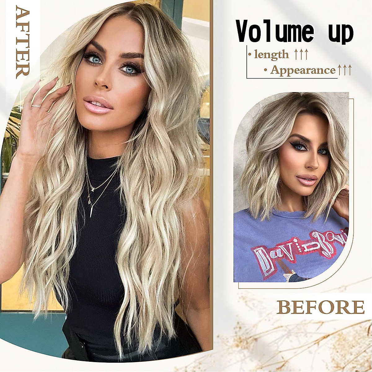 HANYUDIE Ombre Blonde Wig Long Wavy Wig For Women Middle Part Wavy Wigs Synthetic Heat Resistant Party Wigs (Ombre Ash Blonde)