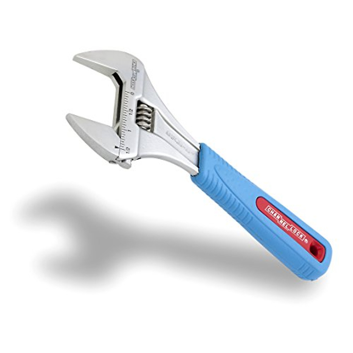 Channellock 8WCB 8-Inch WideAzz Adjustable Wrench|1.5-Inch Wide Jaw Opening|Precise Jaw Design Grips Tight-Even in Tight Spaces|Measurement Scales Engraved on the Tool|CODE BLUE Comfort Grip