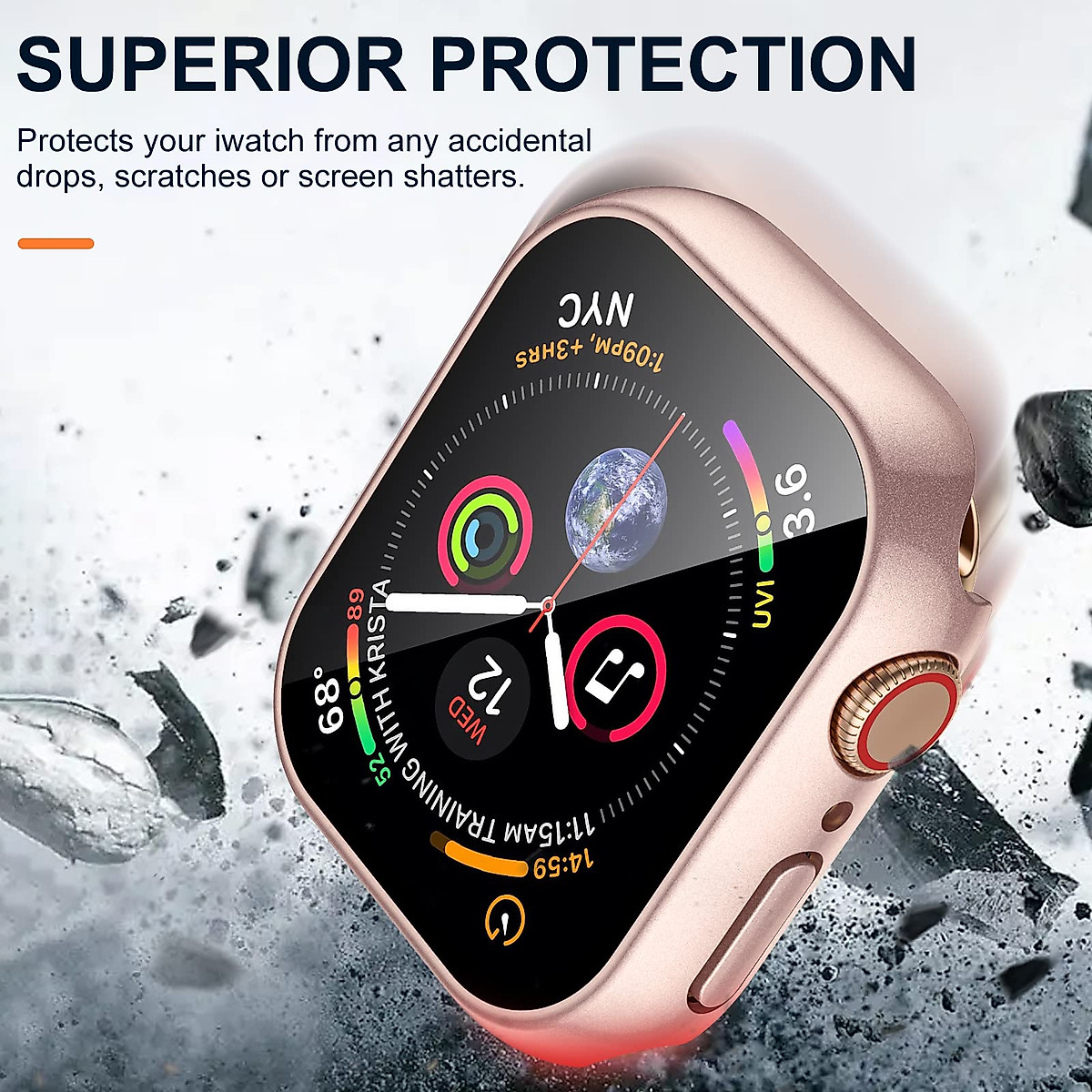 Charlam Compatible with Apple Watch Case 40mm iWatch SE Series 6 5 4 with Screen Protector, Full Protective Waterproof Bumper Cases Touch Sensitive Clear Film Screen Cover, Black/Clear/Rose Gold, 40mm