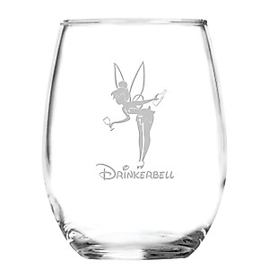 Fairy Gifts - Drinkerbell - 15 oz Fairy Wine Glass - Permanently Engraved - Birthday Present - Funny Movie Themed Gifts - Couples - Handmade - Pixie Dust - Peter Pan