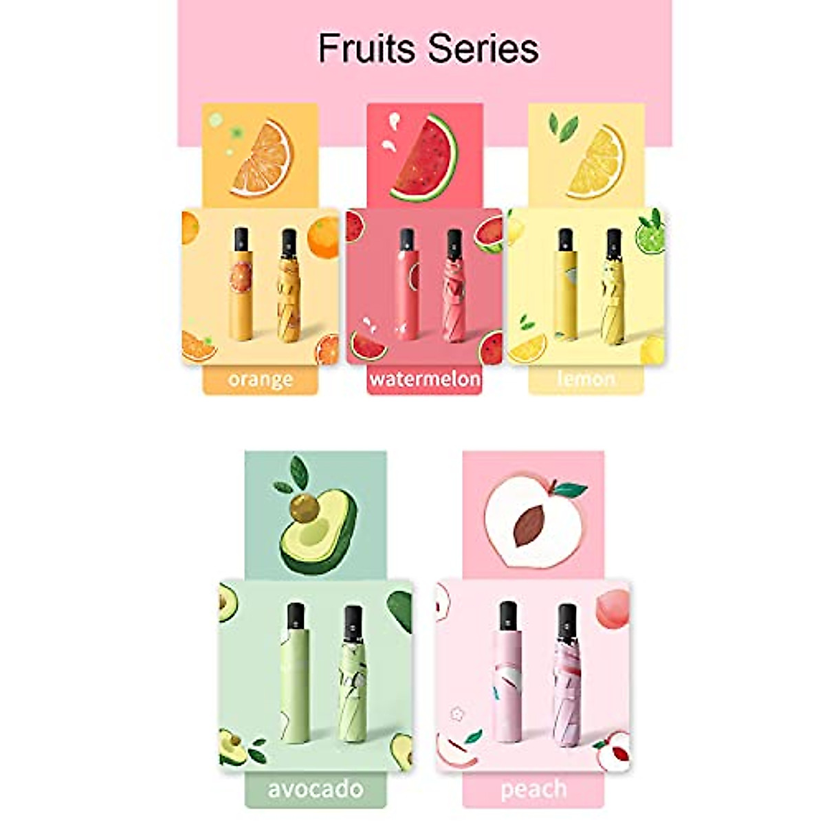 CatXQ Fruits Series Automatic Folding Umbrellas,[Rain & Sun,Windproof,Compact,Lightweight] Portable Travel Umbrellas for Woman Girl Kids - Avocado