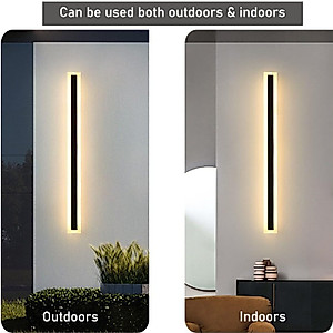 RGZZUP 2Pack 71INCN Long Outdoor Modern LED Wall Light,55W Waterproof IP65 Warm White 110V led Wall Mount Lighting Fixture Rectangular Black Wall Lights Elegant Frosted White Acrylic Anti Rust