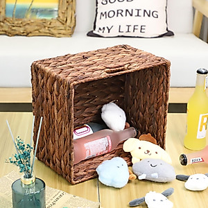 JJSQ Water Hyacinth Woven Basket for Storage Wicker Baskets for Organizing Shelves, Pantry, Small Rectangle Organizer Basket Decorative Basket, 1-Pack,11.4" x 9.8" x 6.9"