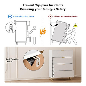 ADOFFUR White Dresser for Bedroom, Wood Tall 4 Drawers Dresser with Metal Handles and Legs, Modern Dressers & Chest of Drawers with with Anti-Tipping for Bedroom, Living Room, Hallway, Entryway