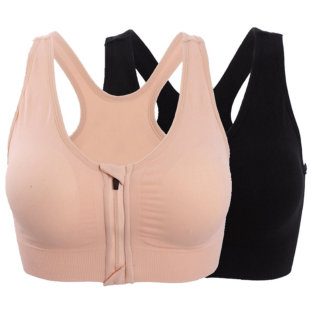 ohlyah Women's Zipper Front Closure Sports Bra Racerback Yoga Bras 2 Pack XL