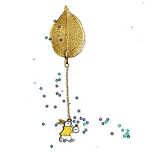 Metal Bookmarks, Buery Handmade Bookmark Cute Leaf Vein Bookmarks with Rabbit Pendant, Golden Bookmark Gift for Kids Adults Bookworms (Rabbit)