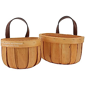 VALICLUD Woven Baskets 2pcs Wall Hanging Bucket Wooden Wall Pocket Planter Hanging Natural Bucket Vintage Rustic Flowers Vase Planter Holder with Rope for Indoor Outdoor Decor Indoor Hanging Planters
