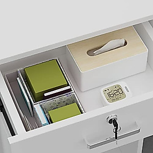 FAMAPY Modern Reception Desk Counter Desk for Retail & Checkout, Front Counter Table, L-Shaped, Black Tapes, Large Storage, for Office Boutique Lobby White (55.1”W x 23.6”D x 43.3”H)