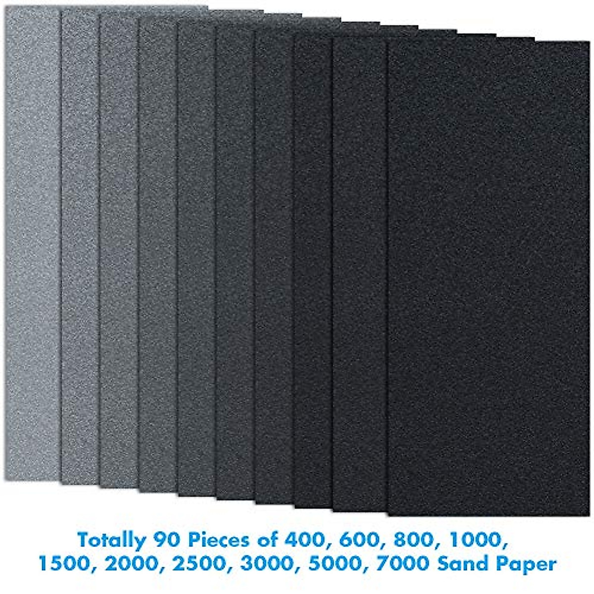 Anezus 90Pieces Sandpaper Assortment 400 to 3000 5000 7000 Grit Wet Dry Fine Sand Paper Assortment for Automotive Sanding Car Painting Wood Furniture Finishing