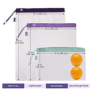 Lotus Produce Bags | 9 Count | 3 Sizes & 3 Colors | Machine Washable, Reusable, Multipurpose, Lightweight Mesh Grocery Bags | Fruits, Vegetables, Nuts, Grains | Eco-friendly Netted Reusable Mesh Bag