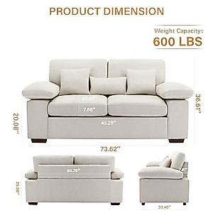 COLAMY Loveseat Sofa,73" Love Seat Couches Living Room Sofa with 3 Pillows,Upholstered Modern Comfy Chenille Seat Cushions Bedroom Couch,Beige