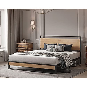 Nazhura Metal Queen Size Platform Bed Frame with Wood Headboard/Footboard (Queen (U.S. Standard))
