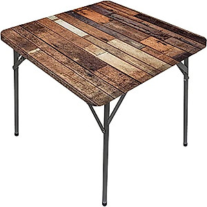 Wooden Square Table cove, Rustic Floor Planks Print Look Farm House Country Style Walnut Oak Grain Image, Elastic edge, Can wipe indoor/outdoor dining table cover, Fit for 32"x32" square table Brown