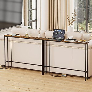 Masupu 5.9" Skinny Console Table with Power Outlet,Modern Narrow Sofa Table Behind Couch,Skinny Entry Table with Gold Metal Frame for Entryway,Living Room, Hallway,Marble White