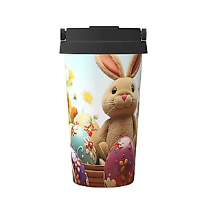 GTKSYNVE Reusable Coffee Mug with Lid and Handle, Easter Colorful Eggs Tumbler for Hot & Cold Drinks 16oz Stainless Steel Insulated Coffee Tumblers Double Wall Vacuum Thermal Cup