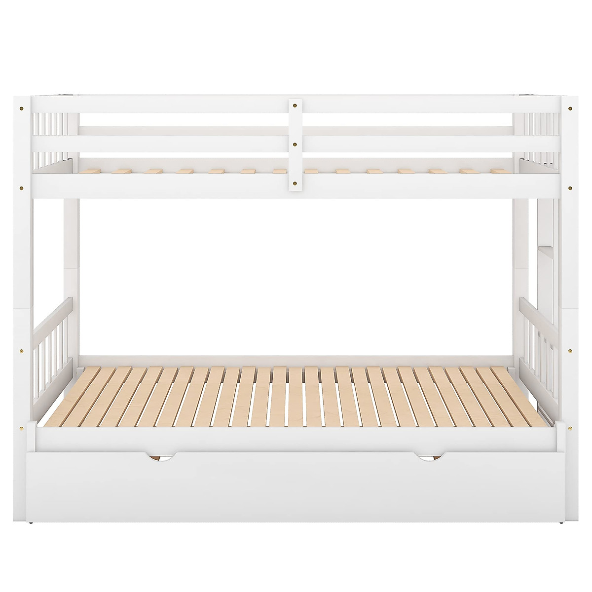 BOVZA Twin Over Twin/King Pull-Out Bunk Bed with Trundle, Extendable Bunk Beds for Kids, Teens, Adults, White