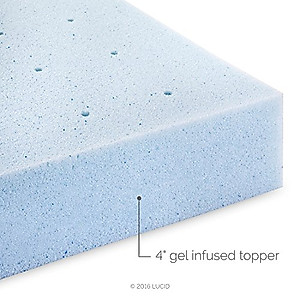 LUCID 4 Inch Gel Memory Foam Mattress Topper, Ventilated Design, Ultra Plush, CertiPUR-US Certified, King, Blue