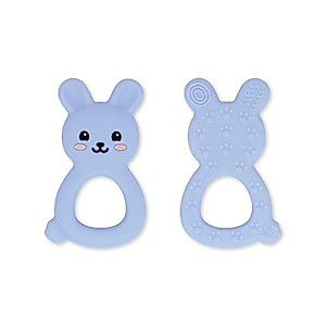 Baby Teething Toys BPA-Free Cute Silicone Bunny Teethers-Easy to Hold Soft and Comfortable Help take The Stress Out of Teething,Perfect for Newborn Girls and Boys (Light Blue)