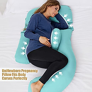 UniNewborn Sleep Better During Pregnancy Maternity Pillow - G-Shaped Support for Neck, Back, Belly, HIPS, and Legs - Removable Washable Cover - Aqua Blue