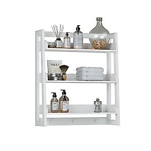 UTEX 3 Tier Bathroom Shelf Wall Mounted with Towel Hooks, Bathroom Organizer Shelf Over The Toilet (White)