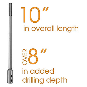 10” Long Forstner Bit Extension for Adding Over 8" of Drilling Depth to Your Forstner Bit. for Wood Turners, Furniture, Carpentry and Construction Use (10" x 3/8" Extension for 3/8" Forstner Bits)
