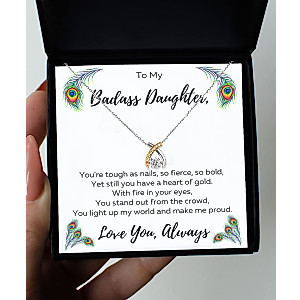 To My Badass Daughter Necklace From Mom, Birthday Gifts for Teen Girls, Father Daughter Necklace, Jewelry for Daughter, Daughter Birthday Pendant, Graduation Wishbone Necklace