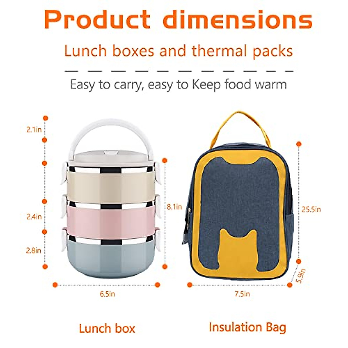AOSUYOU 3 Layer Stainless Steel Leakproof Lunch Box, Portable Carry Hand Food Storage Container for Work Lunches, Picnic, Travel, Camping with Lunch Bag