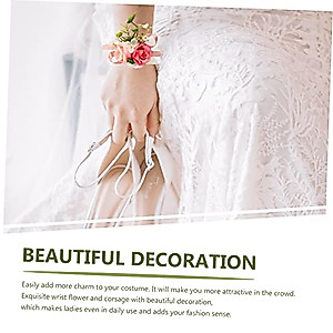 VOSAREA 1set Wrist Flowers and Corsages Finger Ring Bracelet Garland Decor Prom Bracelet Corsage Wrist Band Boutonniere Brooch Pin Corsage Wristlet Wedding Bride Wrist Corsage Pink Wreath