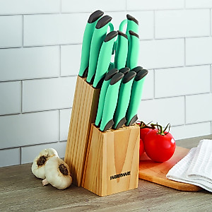 Farberware Soft Grip Cutlery Knife Block Set, 14-Piece, Aqua and Gray