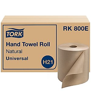 Tork Paper Towel Roll Natural - Universal Hand Roll, Natural Paper Towels with Brown Tissues made of 100% Recycled Fiber, 6 Rolls x 800 ft, Compatible with H21 Dispenser, RK800E