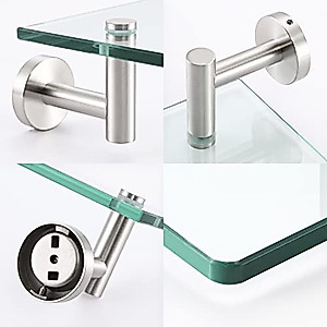 KES Bathroom Glass Shelf Rectangular 20-Inch Floating Glass Shelves 2 Pack with Rustproof Stainless Steel Brackets Wall Mounted Brushed Finish, A2021-2-P2