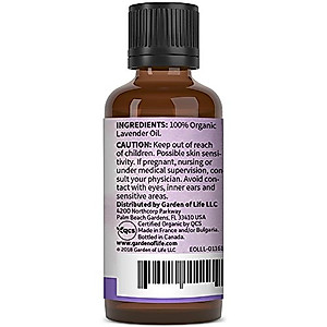 Garden of Life Essential Oil, Lavender 30 ml, USDA Organic & Pure, Clean, Undiluted & Non-GMO - for Diffuser, Aromatherapy, Meditation, Skincare, Sleep - Calming, Relaxing, Soothing, 1 Fl Oz