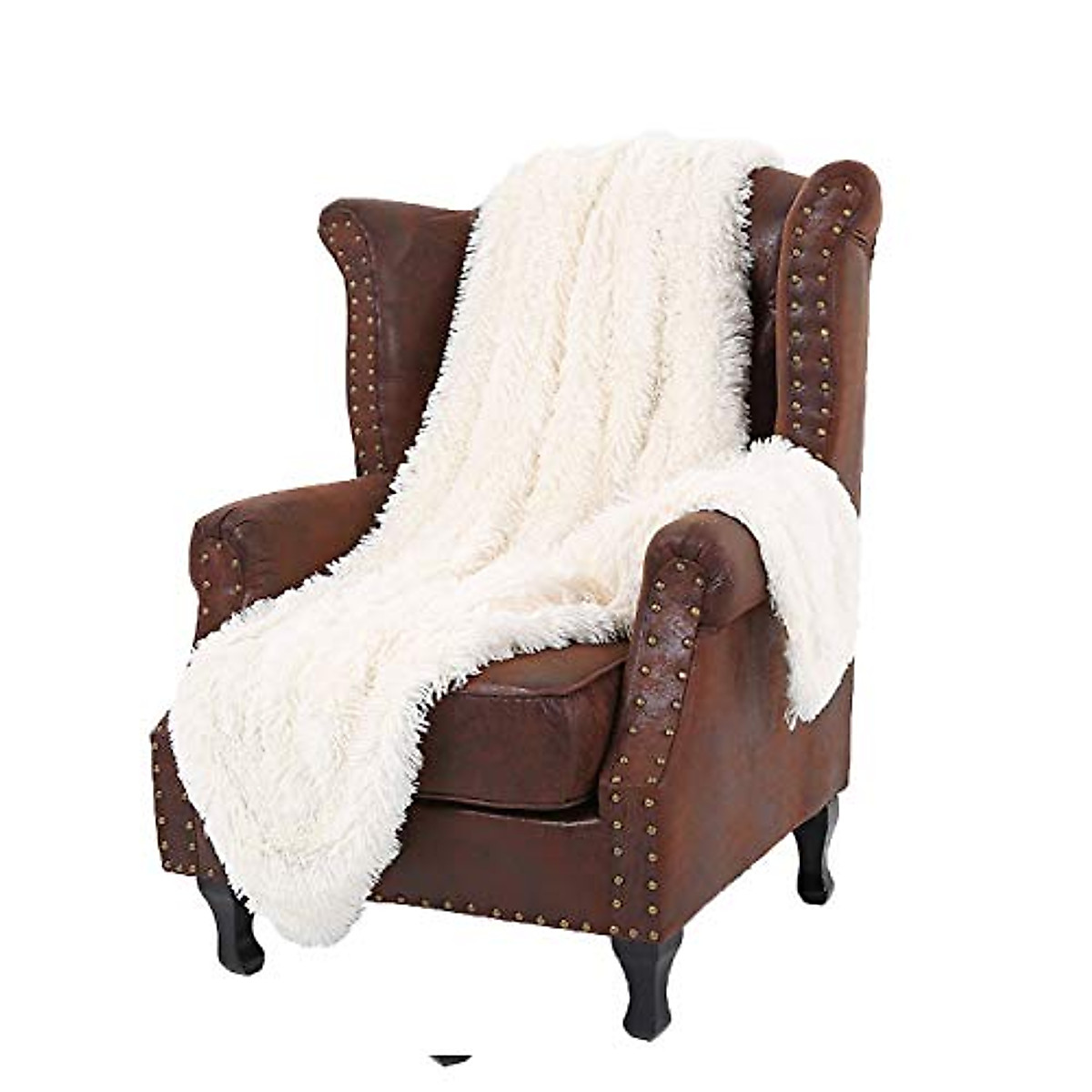 LOCHAS Super Soft Shaggy Faux Fur Blanket, Plush Fuzzy Bed Throw Decorative Washable Cozy Sherpa Fluffy Blankets for Couch Chair Sofa (Cream White 50" x 60")