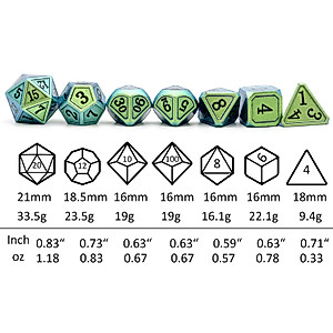 Haxtec Chameleon Metal DND Dice Set Color Changing D&D Polyhedral Dice for Dungeons and Dragons Gifts TTRPG-Light Army Green Blue Shift Black Numbers