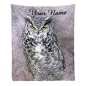 CUXWEOT Custom Blanket with Name Text,Personalized Animal Owl Super Soft Fleece Throw Blanket for Couch Sofa Bed (50 X 60 inches)